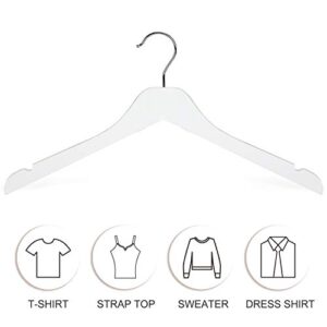 TOPIA HANGER Wooden Shirt Hanger , Beech Wood Clothes Hanger 0.28 inch Thick with Flat Design and Smooth Notches,Lightweight Space Saving Hanger for Shirts,Jacket,Camisole- Matte White 30 Packs CT31W