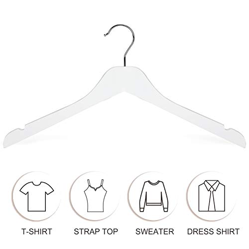 TOPIA HANGER Wooden Shirt Hanger , Beech Wood Clothes Hanger 0.28 inch Thick with Flat Design and Smooth Notches,Lightweight Space Saving Hanger for Shirts,Jacket,Camisole- Matte White 30 Packs CT31W