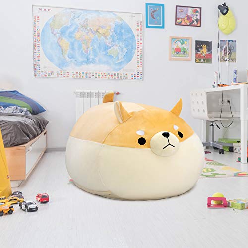 cuebear Stuffed Animal Storage Bean Bag Chair Cover for Kids Yellow Dog Shiba Inu Bean Bag Chair for Girls Large Size Toy Organizer Cover Only Without Filling