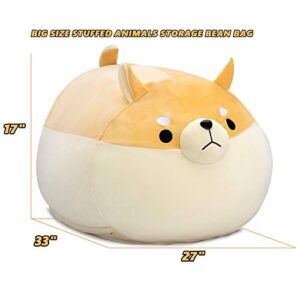 cuebear Stuffed Animal Storage Bean Bag Chair Cover for Kids Yellow Dog Shiba Inu Bean Bag Chair for Girls Large Size Toy Organizer Cover Only Without Filling