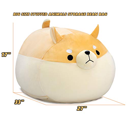 cuebear Stuffed Animal Storage Bean Bag Chair Cover for Kids Yellow Dog Shiba Inu Bean Bag Chair for Girls Large Size Toy Organizer Cover Only Without Filling