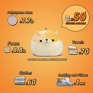 cuebear Stuffed Animal Storage Bean Bag Chair Cover for Kids Yellow Dog Shiba Inu Bean Bag Chair for Girls Large Size Toy Organizer Cover Only Without Filling