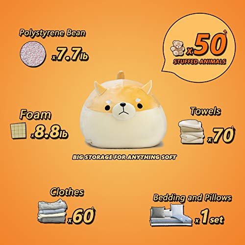 cuebear Stuffed Animal Storage Bean Bag Chair Cover for Kids Yellow Dog Shiba Inu Bean Bag Chair for Girls Large Size Toy Organizer Cover Only Without Filling