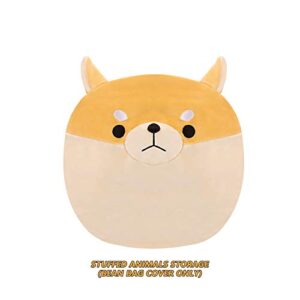 cuebear Stuffed Animal Storage Bean Bag Chair Cover for Kids Yellow Dog Shiba Inu Bean Bag Chair for Girls Large Size Toy Organizer Cover Only Without Filling