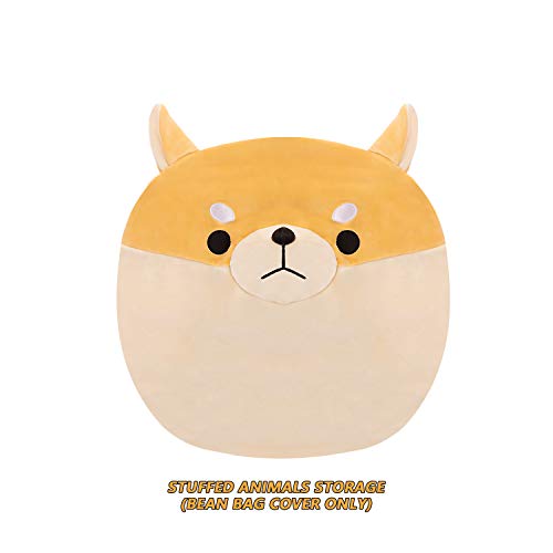 cuebear Stuffed Animal Storage Bean Bag Chair Cover for Kids Yellow Dog Shiba Inu Bean Bag Chair for Girls Large Size Toy Organizer Cover Only Without Filling