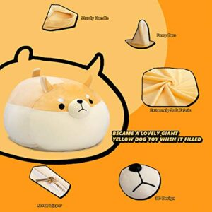 cuebear Stuffed Animal Storage Bean Bag Chair Cover for Kids Yellow Dog Shiba Inu Bean Bag Chair for Girls Large Size Toy Organizer Cover Only Without Filling