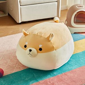 cuebear Stuffed Animal Storage Bean Bag Chair Cover for Kids Yellow Dog Shiba Inu Bean Bag Chair for Girls Large Size Toy Organizer Cover Only Without Filling