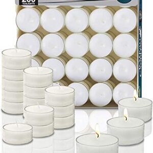 Ner Mitzvah Tea Light Candles - 200 Bulk Pack - White Unscented Tealight Candles in Clear Cup - Long Burning - 4.5 Hour