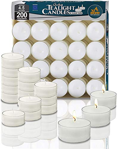 Ner Mitzvah Tea Light Candles - 200 Bulk Pack - White Unscented Tealight Candles in Clear Cup - Long Burning - 4.5 Hour