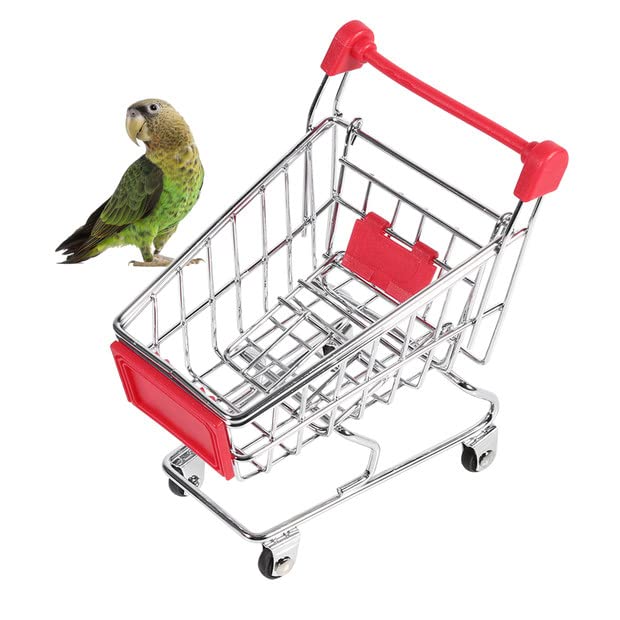 Toy - Cart Toy Parrots Bird Funny Toy Intelligence Growth Mini Supermarket Shopping Cart Trolley(red)