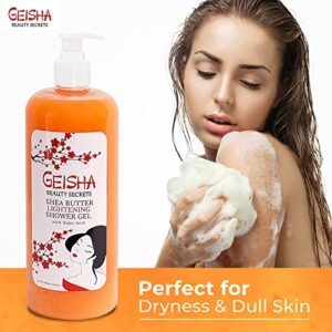 Geisha, Kojic Acid Skin Brightening Body Wash - 33 Fl oz / 1000 ml - Even Out Skin Tone, Reduce Dark Spots, Skin Radiance, Face and Body Shower Gel, with Coconut Oil and Shea Butter