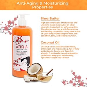 Geisha, Kojic Acid Skin Brightening Body Wash - 33 Fl oz / 1000 ml - Even Out Skin Tone, Reduce Dark Spots, Skin Radiance, Face and Body Shower Gel, with Coconut Oil and Shea Butter