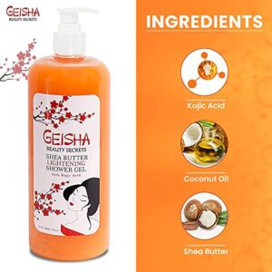 Geisha, Kojic Acid Skin Brightening Body Wash - 33 Fl oz / 1000 ml - Even Out Skin Tone, Reduce Dark Spots, Skin Radiance, Face and Body Shower Gel, with Coconut Oil and Shea Butter