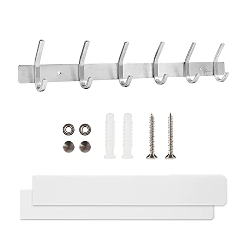 Wall Hooks, Hangers Vertical Metal Rack Wall Mount for Coat Towel Hat Jacket Backpack Bag (18.11" (6 Hooks) Silver)