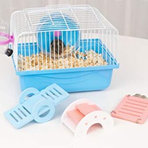 PStarDMoon Portable Hamster Cage with Running Exercise Wheels, Water Bottle, with Rainbow Hamster Toys and Sawdust, for African Miniature Rabbit Chinchilla Squirrel and Other Small Animals (Pink)