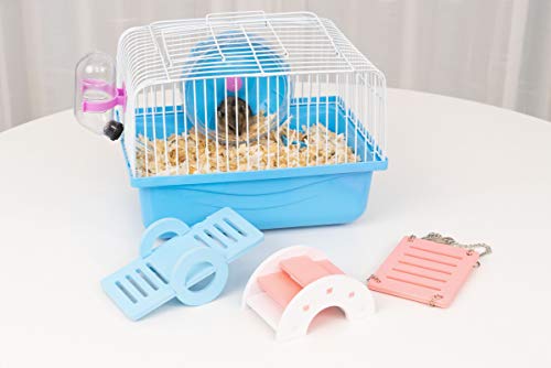 PStarDMoon Portable Hamster Cage with Running Exercise Wheels, Water Bottle, with Rainbow Hamster Toys and Sawdust, for African Miniature Rabbit Chinchilla Squirrel and Other Small Animals (Pink)