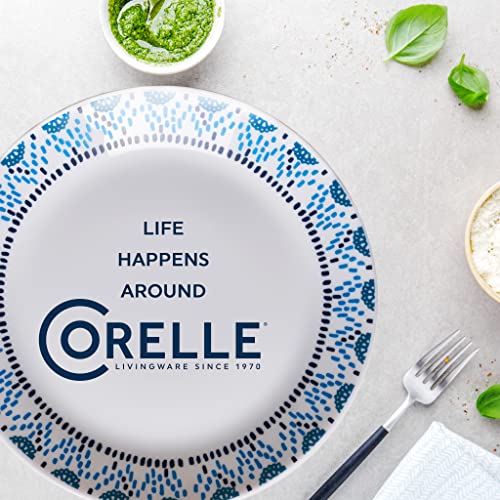 Corelle Everyday Expressions 12-Pc Dinnerware Set, Service for 4, Durable and Eco-Friendly, Higher Rim Glass Plate & Bowl Set, Microwave and Dishwasher Safe, Azure Medallion