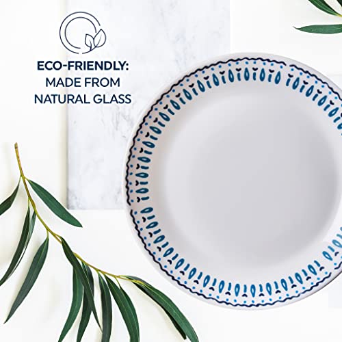 Corelle Everyday Expressions 12-Pc Dinnerware Set, Service for 4, Durable and Eco-Friendly, Higher Rim Glass Plate & Bowl Set, Microwave and Dishwasher Safe, Azure Medallion