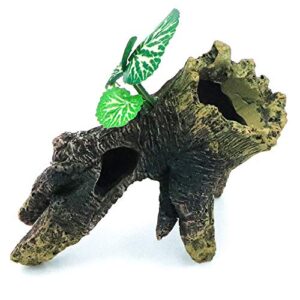 hrrive aquarium tree stump hollow rocks for fish tank decoration, reptile climbing tree stump snake hides for terrarium habitat decor