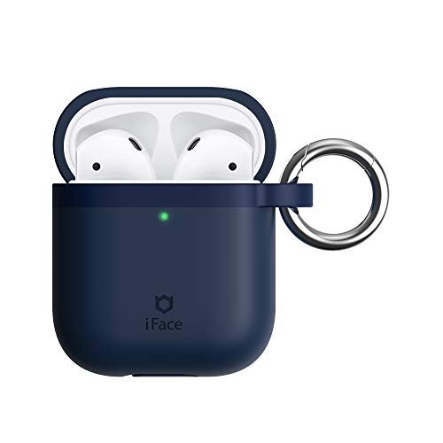 iFace Grip On Color Silicone Case Compatible with AirPods 1 and 2 - Wireless Charging Compatible, Aluminum Carabiner Included - Navy