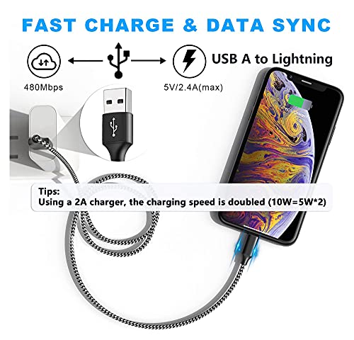 iPhone Charger Cord, USB A to Lightning Cable [Apple MFi Certified Approved] Nylon Braided Fast Charging Cable 12w 3ft Compatible iPhone 14 Plus/13 Pro Max/12 Mini/11 Promax/Xs Max/XR/X/8/7/6/5/iPad