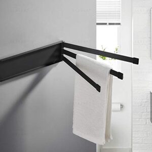 Wall Mounted Towel Bar Swivel with 3-Arm Swing Towel Holder for Bathroom Kitchen Storage （Black）