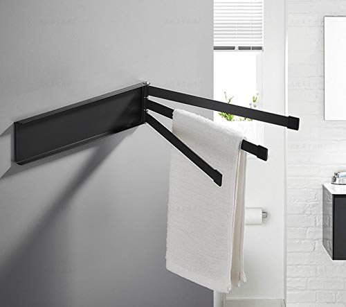 Wall Mounted Towel Bar Swivel with 3-Arm Swing Towel Holder for Bathroom Kitchen Storage （Black）