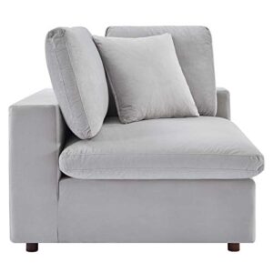 Modway Commix Down Filled Overstuffed Performance Velvet 6-Piece Sectional Sofa in Light Gray