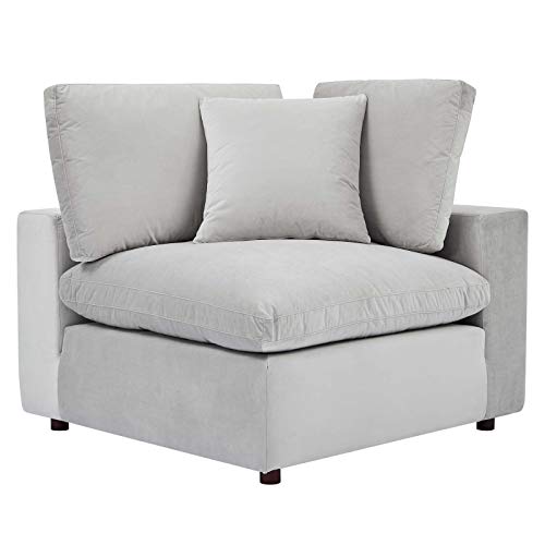 Modway Commix Down Filled Overstuffed Performance Velvet 6-Piece Sectional Sofa in Light Gray