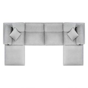 Modway Commix Down Filled Overstuffed Performance Velvet 6-Piece Sectional Sofa in Light Gray