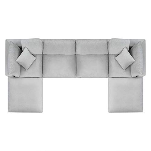 Modway Commix Down Filled Overstuffed Performance Velvet 6-Piece Sectional Sofa in Light Gray