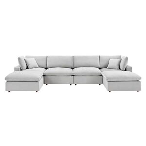 Modway Commix Down Filled Overstuffed Performance Velvet 6-Piece Sectional Sofa in Light Gray