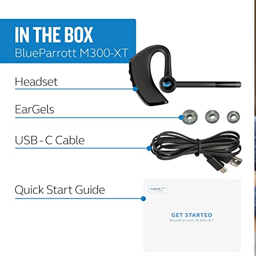 BlueParrott M300-XT Noise Cancelling Hands-free Mono Bluetooth Headset for Mobile Phones with up to 14 Hours of Talk Time for On-The-Go Mobile Professionals & Drivers