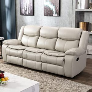 familymill breathable leather manual reclining 3-seat sofa, cream