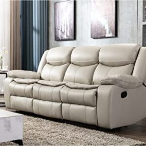 Familymill Breathable Leather Manual Reclining 3-Seat Sofa, Cream