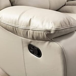 Familymill Breathable Leather Manual Reclining 3-Seat Sofa, Cream