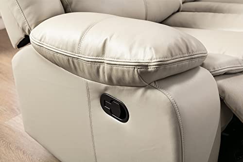 Familymill Breathable Leather Manual Reclining 3-Seat Sofa, Cream