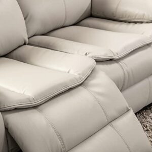 Familymill Breathable Leather Manual Reclining 3-Seat Sofa, Cream