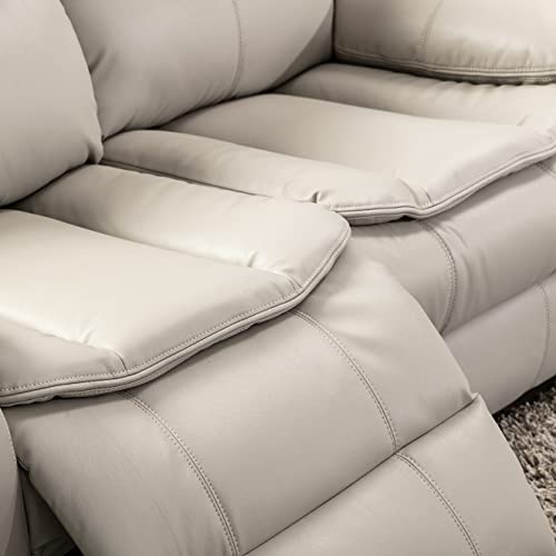 Familymill Breathable Leather Manual Reclining 3-Seat Sofa, Cream