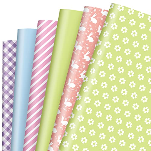 Whaline Easter Tissue Paper 90 Sheet Colorful Gift Wrapping Paper Sheet Pastel Rabbit Bunny Flower Plaid Wrapping Paper Spring Holiday Art Tissue for Easter DIY Gift Packing, 13.8 x 19.7 Inch