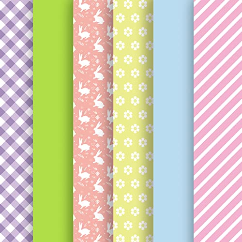 Whaline Easter Tissue Paper 90 Sheet Colorful Gift Wrapping Paper Sheet Pastel Rabbit Bunny Flower Plaid Wrapping Paper Spring Holiday Art Tissue for Easter DIY Gift Packing, 13.8 x 19.7 Inch