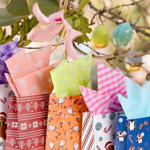 Whaline Easter Tissue Paper 90 Sheet Colorful Gift Wrapping Paper Sheet Pastel Rabbit Bunny Flower Plaid Wrapping Paper Spring Holiday Art Tissue for Easter DIY Gift Packing, 13.8 x 19.7 Inch