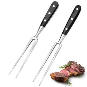 2 pieces carving forks 12 inch stainless steel meat fork barbecue fork steak fork for kitchen roast grilling (round handle, square handle)