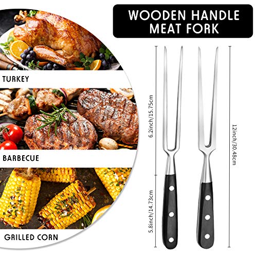 2 Pieces Carving Forks 12 Inch Stainless Steel Meat Fork Barbecue Fork Steak Fork for Kitchen Roast Grilling (Round Handle, Square Handle)