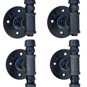 Loudoun Rustics Industrial Hooks for Bathroom Robe. Wall Hooks for Hanging Towels, Vintage Style Cast Iron Pipe Wall Mounted Heavy Duty Farmhouse DIY Coat Rustic Hook (Black (Set of 4))