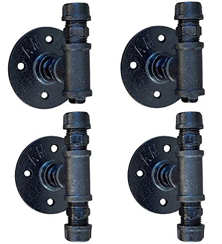 Loudoun Rustics Industrial Hooks for Bathroom Robe. Wall Hooks for Hanging Towels, Vintage Style Cast Iron Pipe Wall Mounted Heavy Duty Farmhouse DIY Coat Rustic Hook (Black (Set of 4))