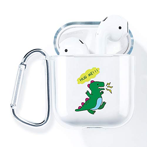 Akabeila Airpods Case Cover for Women Men,Compatible with Apple Airpods 2 Case Airpod Case Dinosaur Cute Clear Case Cases [Supports Wireless & Cable Charging] [with Carabiner] Anti-Fall Air Pod Case