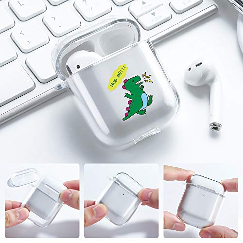 Akabeila Airpods Case Cover for Women Men,Compatible with Apple Airpods 2 Case Airpod Case Dinosaur Cute Clear Case Cases [Supports Wireless & Cable Charging] [with Carabiner] Anti-Fall Air Pod Case