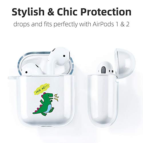 Akabeila Airpods Case Cover for Women Men,Compatible with Apple Airpods 2 Case Airpod Case Dinosaur Cute Clear Case Cases [Supports Wireless & Cable Charging] [with Carabiner] Anti-Fall Air Pod Case