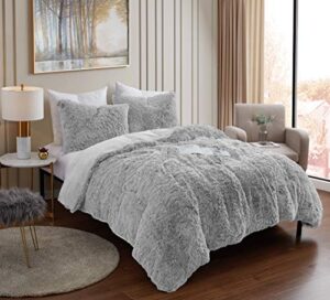 sweet home collection plush shaggy comforter set ultra soft luxurious faux fur decorative fluffy crystal velvet bedding with 2 shams, king, silver